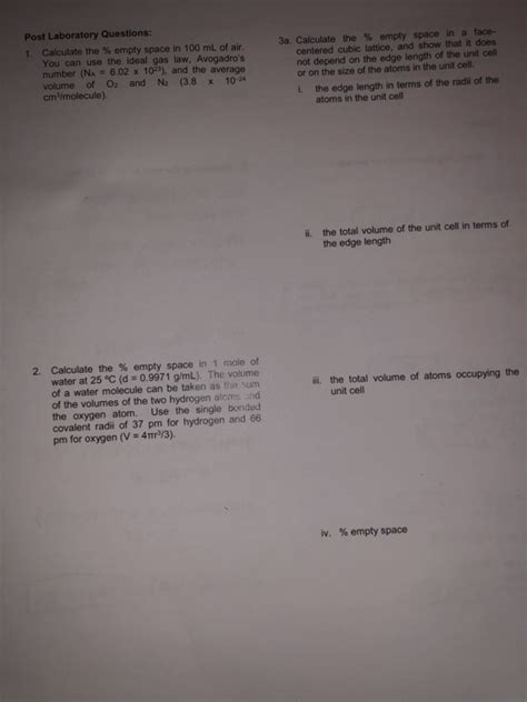 Solved Post Laboratory Questions 1 Calculate The Empty