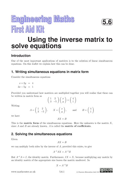 Solution Using Matrix Inverse Using The Inverse Matrix To Solve Equations Introduction