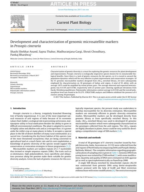 Pdf Development And Characterization Of Genomic Microsatellite Markers In Prosopis Cineraria