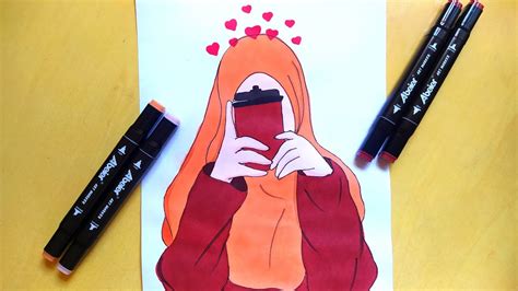 رسم بنت محجبة بطريقة سهلة رسم سهل جدا رسم بدون ملامح Youtube