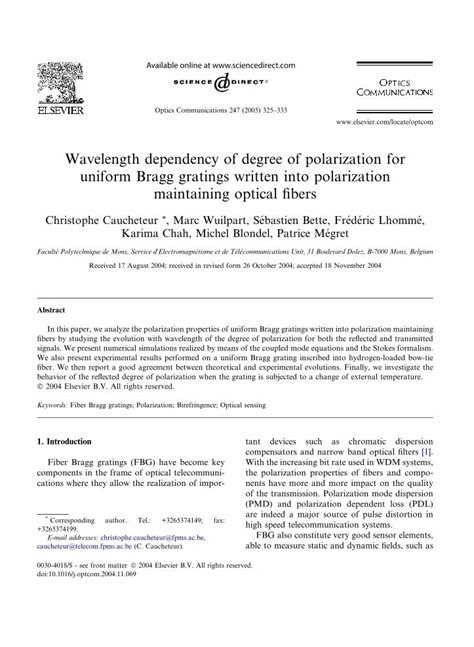 Pdf Wavelength Dependency Of Degree Of Polarization For Uniform Bragg Gratings Written Into