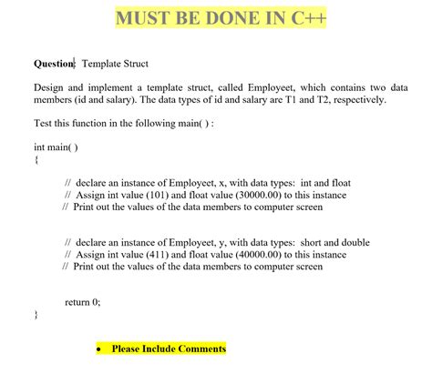 Solved Must Be Done In C Question Template Struct Design