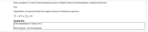 Solved Write A Program In C That Converts Temperature Given Chegg