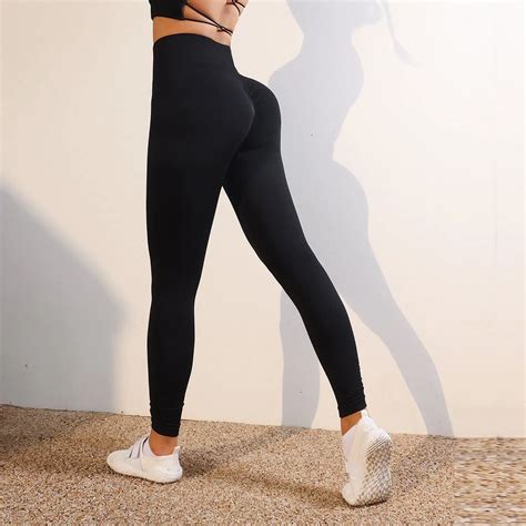 High Waisted Gym Tights Scrunch Butt Yoga Pants Womens Ribbed Seamless Leggings Seamless
