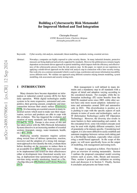 Building A Cybersecurity Risk Metamodel For Improved Method And Tool