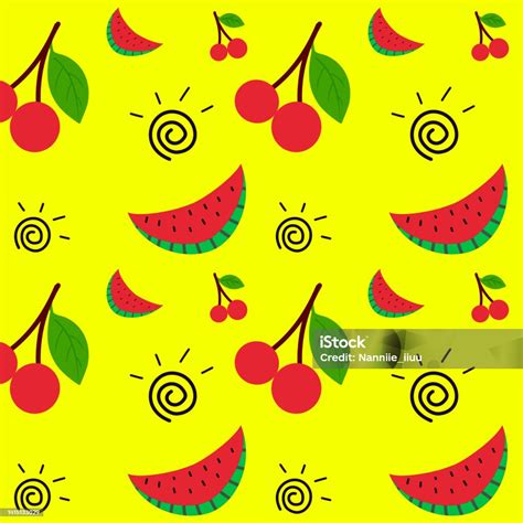 노란색 배경에 수박 조각과 체리 벡터 이음새가 없는 패턴 0명에 대한 스톡 벡터 아트 및 기타 이미지 0명 가을 계절 Istock