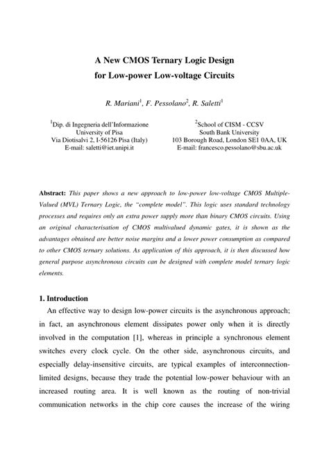 Pdf A New Cmos Ternary Logic Design For Low Power Low Voltage Circuits