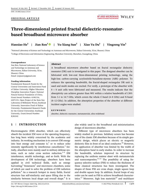 Three‐dimensional Printed Fractal Dielectric‐resonator‐based Broadband Microwave Absorber