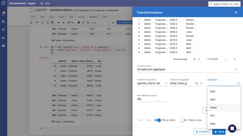 group and aggregate with code assist domino data lab