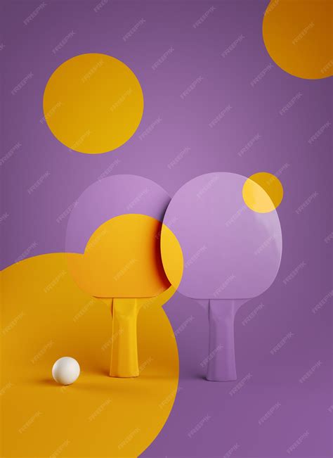 두 탁구 또는 탁구 라켓과 공 토너먼트 포스터 디자인 3d 일러스트 렌더링 프리미엄 사진