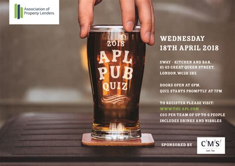 Events APL Annual Pub Quiz Sponsored By CMS