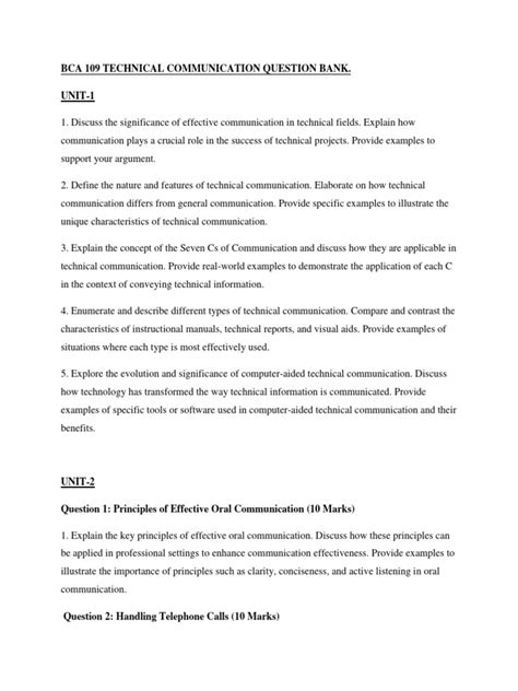 Bca 109 Technical Communication Question Bank Pdf