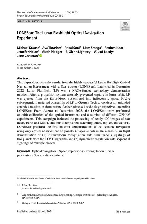 Pdf Lonestar The Lunar Flashlight Optical Navigation Experiment