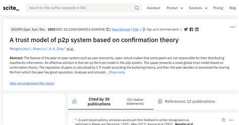 [citation report] a trust model of p2p system based on confirmation theory