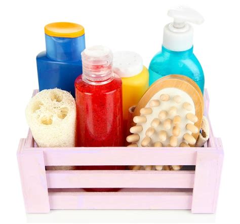 Premium Photo | Wooden box with cosmetic products isolated on white