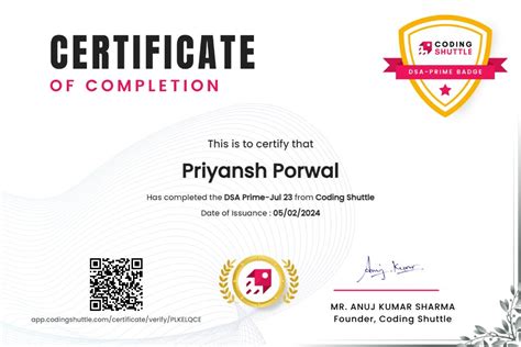 New Certification Dsa Prime From Coding Shuttle Priyansh Porwal
