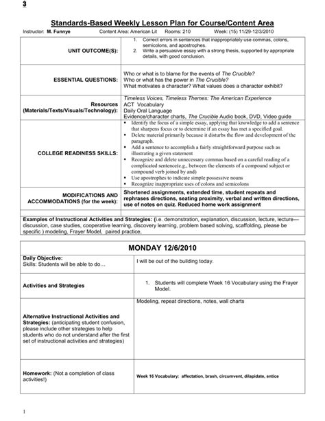Standards Based Lesson Plan Template