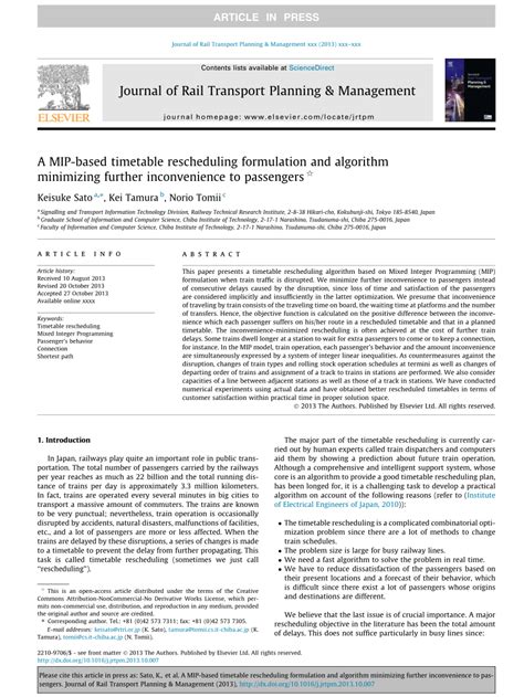 Pdf A Mip Based Timetable Rescheduling Formulation And Algorithm Minimizing Further