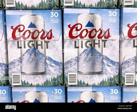 Coors Light 30 Pack Beer Cans Display At Grocery Store Golden