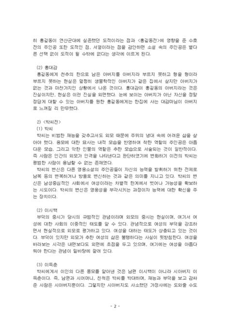 2024년 1학기 고전소설강독 중간시험과제물 공통홍길동전과 박씨전 중간기말과제