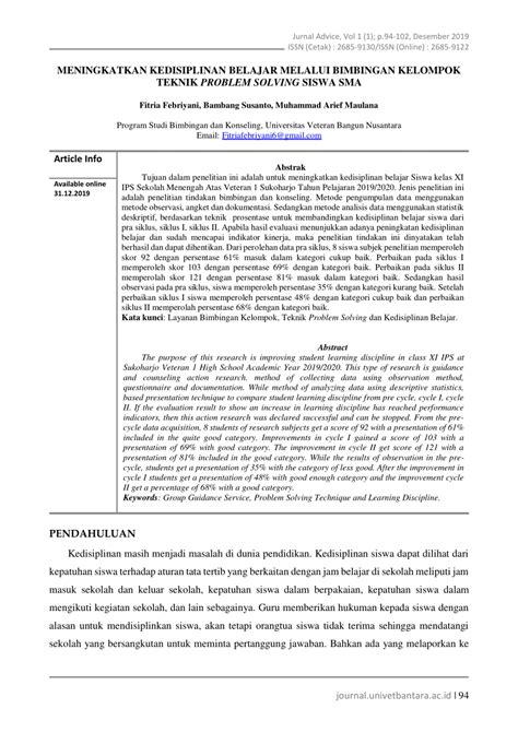 Pdf Meningkatkan Kedisiplinan Belajar Melalui Bimbingan Kelompok