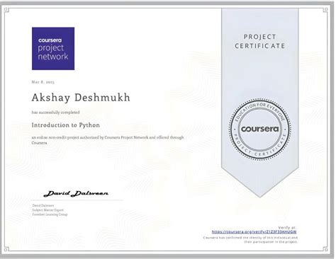 thrilled to have completed the introduction to python certification on coursera with my mentor