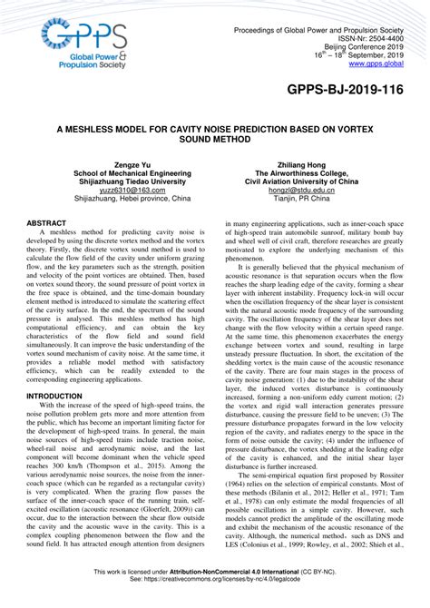 PDF A Meshless Model For Cavity Noise Prediction Based On Vortex Sound Method