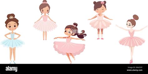 Cartoon Ballerina Princesses Cute Girls Dancers Characters Girl In Tutu Dress Ballet Class
