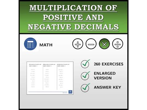 Multiplication Of Positive And Negative Decimals Printable Worksheet