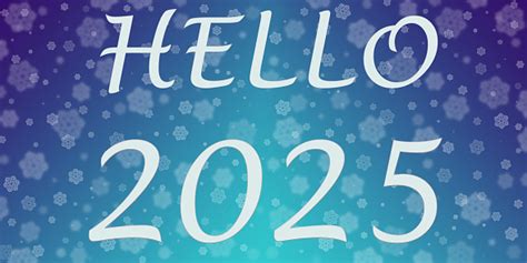 겨울 새해 달력 눈송이 배너가 있는 그라데이션 파란색 배경에 Hello 2025를 비문으로 새깁니다 웹사이트 장식을 위한 겨울 새해 배경 12월에 대한 스톡 벡터 아트 및