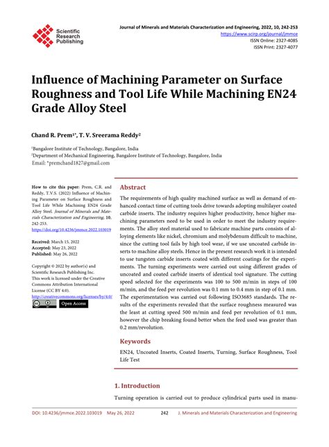Pdf Influence Of Machining Parameter On Surface Roughness And Tool Life While Machining En24
