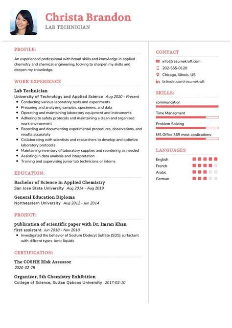 Lab Technician Cv Example In 2025 Resumekraft