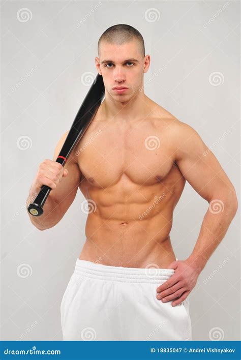 Model With A Bat Stock Image Image Of Strength Torso 18835047