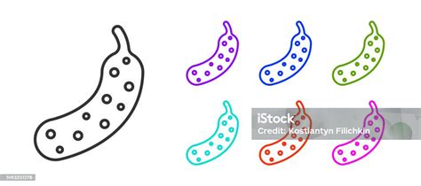 흰색 배경에 고립 된 검은 줄 신선한 오이 아이콘 다채로운 아이콘을 설정합니다 벡터 3차원 형태에 대한 스톡 벡터 아트 및 기타 이미지 3차원 형태 건강한 생활방식