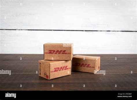 Sigulda Latvia February 5 2023 DHL Cardboard Packaging Boxes In