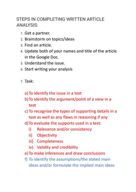 Steps In Completing Written Article Analysis Steps In Completing