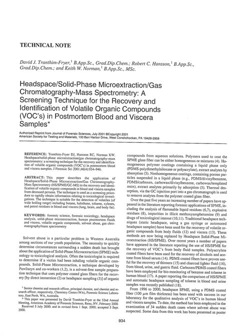 Pdf Headspacesolid Phase Microextractiongas Chromatography Mass Spectrometry A Screening