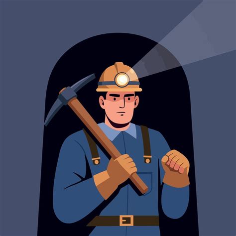 Miner With Helmet And Pickaxe Working Underground In Dark Mine Illustration 60708147 Vector Art