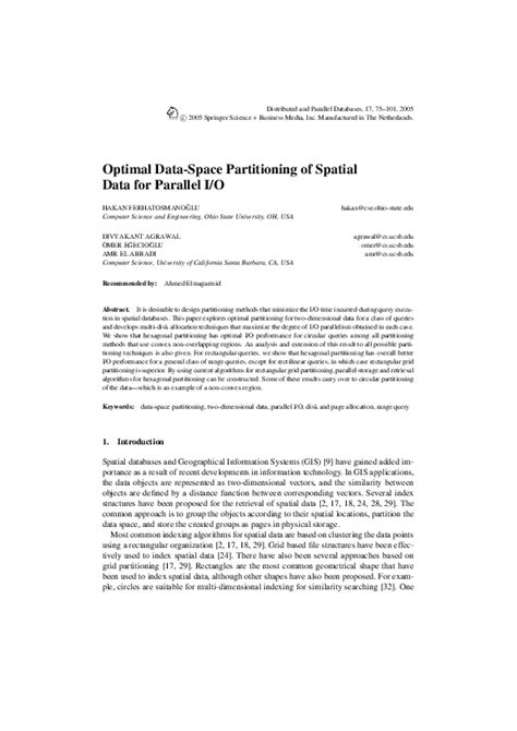 Pdf Optimal Data Space Partitioning Of Spatial Data For Parallel Io
