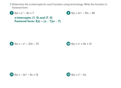 Solved Determine The X Intercepts For Each Function Using Chegg Com