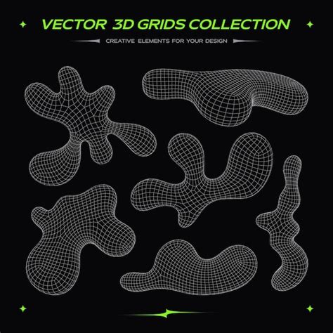 Premium Vector Vector Liquid Shapes Wireframe Collection Futuristic Design Elements