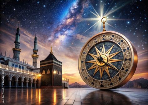 Illuminated Compass With Intricate Islamic Geometric Patterns And