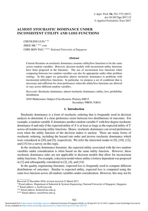 Pdf Almost Stochastic Dominance Under Inconsistent Utility And Loss Functions