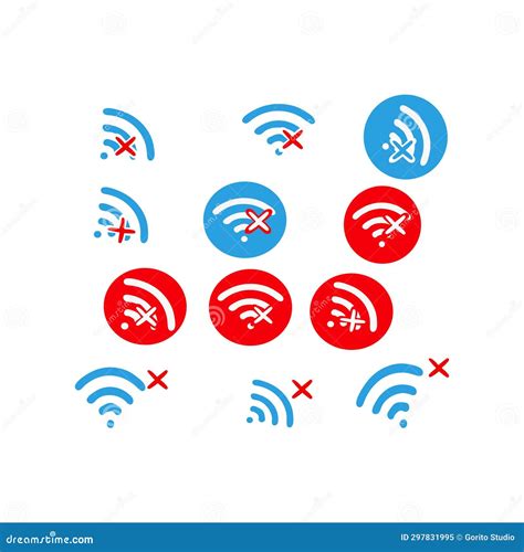 set of blue red alert wifi disconnect not working icon vector stock