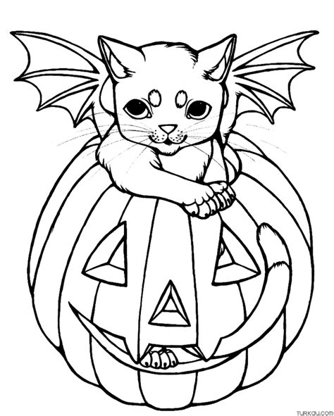 Cat Halloween Coloring Page Turkau