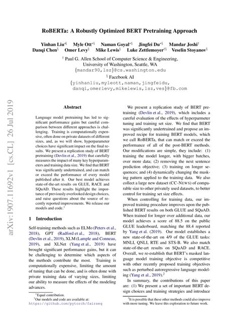 Roberta A Robustly Optimized Bert Pretraining Approach Deepai