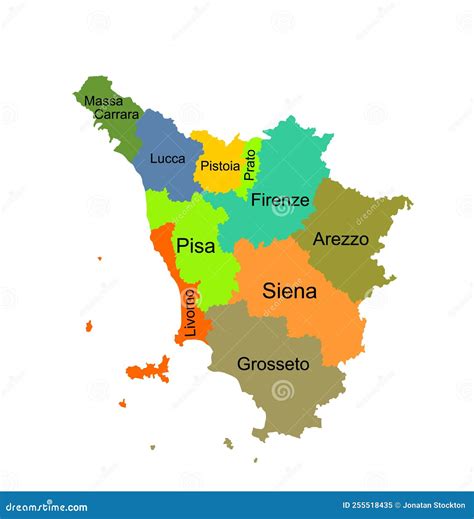 Colorful Tuscany Map Vector Silhouette Illustration Isolated On White