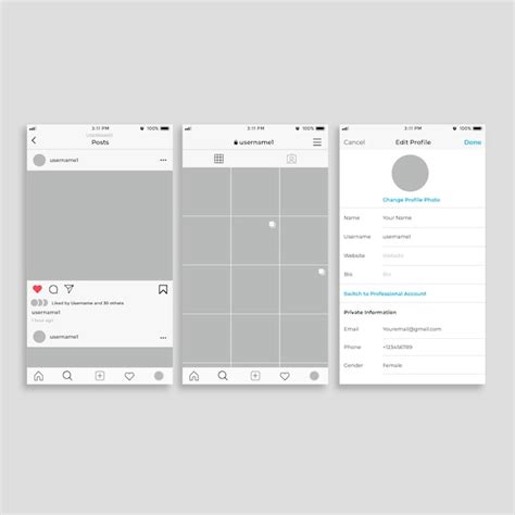 Instagram 프로필 인터페이스 템플릿 무료 벡터