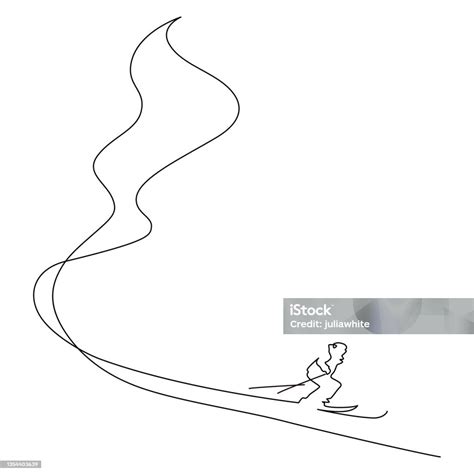 내리막길을 가는 알파인 스키어 스키 슬로프 연속 선 도면 벡터 그림입니다 라인아트에 대한 스톡 벡터 아트 및 기타 이미지