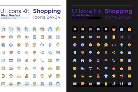 Shopping Pixel Perfect RGB Color Ui Icons Set For Dark Light Mode Digital Commerce GUI UX